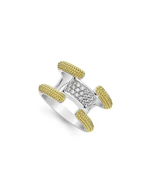 Lagos 18k Yellow Gold & Sterling Diamond Pave Statement Ring - Silver