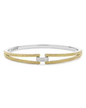 Lagos 18k Yellow Gold And Sterling Diamond Bangle - Silver