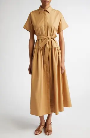 Max Mara Agoraio Cotton Belted Shirt Dress - Caramel