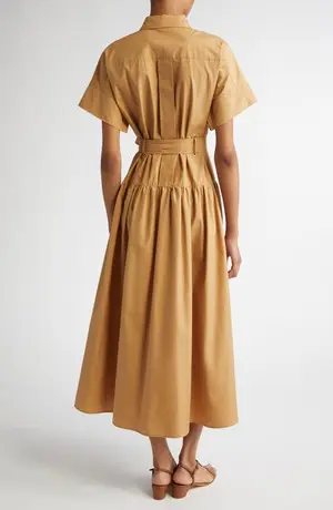 Max Mara Agoraio Cotton Belted Shirt Dress - Caramel