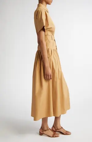 Max Mara Agoraio Cotton Belted Shirt Dress - Caramel
