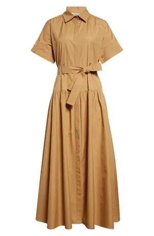 Max Mara Agoraio Cotton Belted Shirt Dress - Caramel