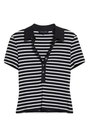 Veronica Beard Kearney Stripe Stretch Cotton Polo - White Black