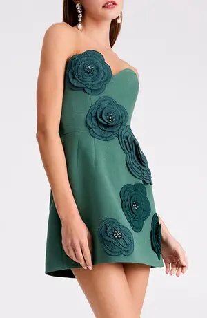 HELSI Gia Floral Appliqué Minidress - Green