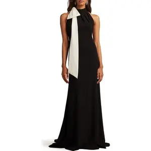 Tadashi Shoji Bow Detail Sleeveless Gown - Black/ivory