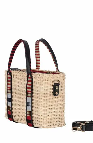K'AI & VROSI Woven Straw Handbag With Leather Trim
