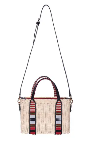 K'AI & VROSI Woven Straw Handbag With Leather Trim