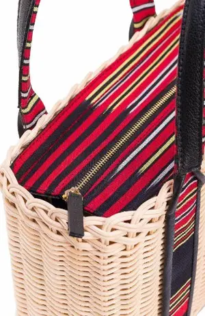 K'AI & VROSI Woven Straw Handbag With Leather Trim
