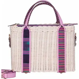 K'AI & VROSI Woven Straw Handbag With Leather Trim