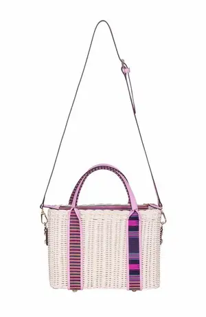 K'AI & VROSI Woven Straw Handbag With Leather Trim