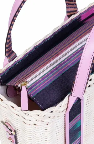 K'AI & VROSI Woven Straw Handbag With Leather Trim