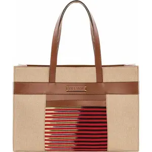 K'AI & VROSI Leather And Canvas Tote Bag With Pockets - Brown