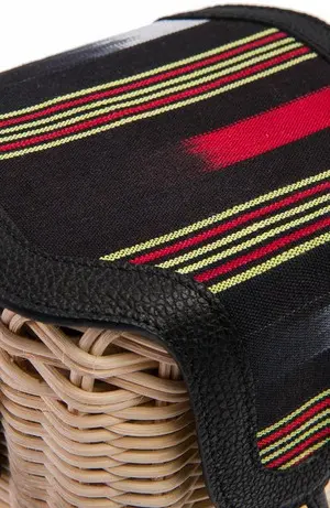 K'AI & VROSI Leather And Woven Straw Crossbody Bag - Black