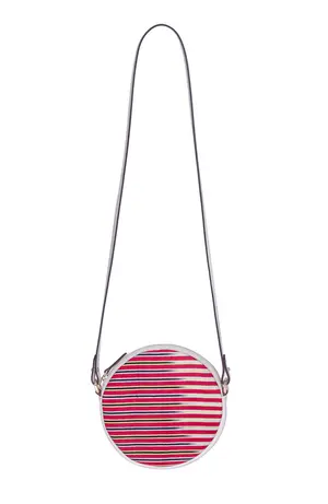 K'AI & VROSI Genuine Leather & Striped Fabric Crossbody Bag - Beige