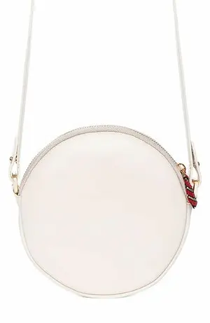K'AI & VROSI Genuine Leather & Striped Fabric Crossbody Bag - Beige