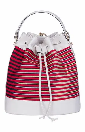 K'AI & VROSI Leather & Striped Fabric Convertible Bag - Beige