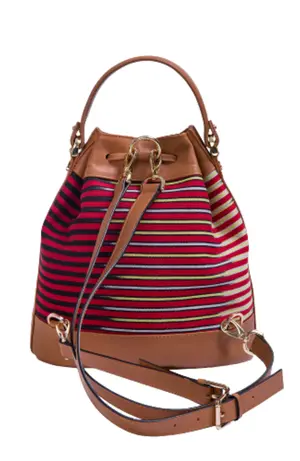 K'AI & VROSI Leather & Striped Fabric Convertible Bag
