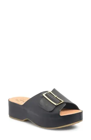 Kork-Ease® York Platform Slide Sandal - Black Leather