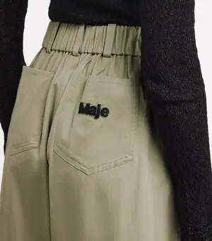 Maje Organic Cotton-blend Wide-leg Trousers - Brown