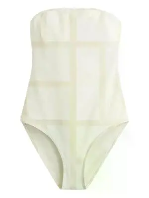 TOTEME Monogram Strapless One-piece Swimsuit - Neutrals