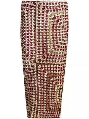 Calle Del Mar Granny Square Crochet Knit Midi Skirt