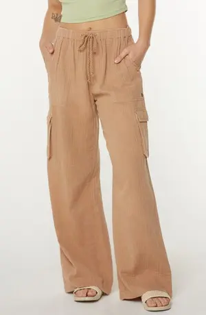 Roxy Precious Cargo Cotton Gauze Pants - Praline Solid