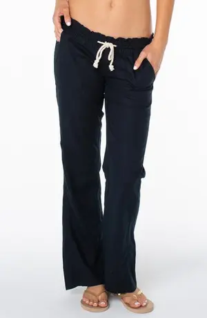 Roxy Oceanside Linen Blend Drawstring Pants - Anthracite