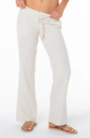 Roxy Oceanside Linen Blend Drawstring Pants - Stone