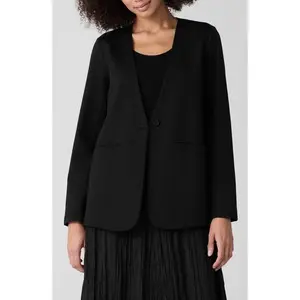 Eileen Fisher V-neck Ponte Longline Jacket - Black