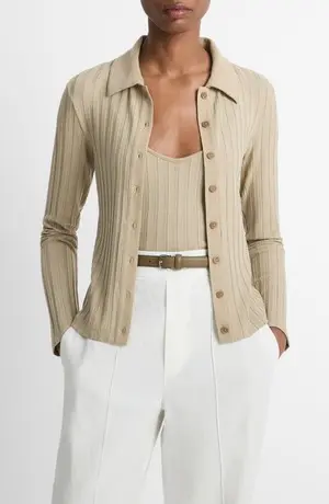 Vince Collar Ribbed Cardigan - Mojave