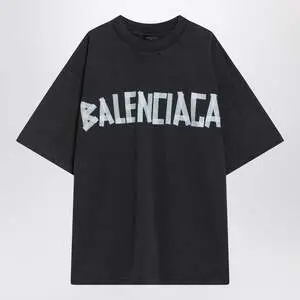 Balenciaga T Shirt New Tape Type In Jersey Vintage Black Black