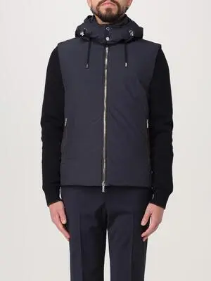 MOORER Hooded Zip-up Vest With Contrasting Sleeves - Blue