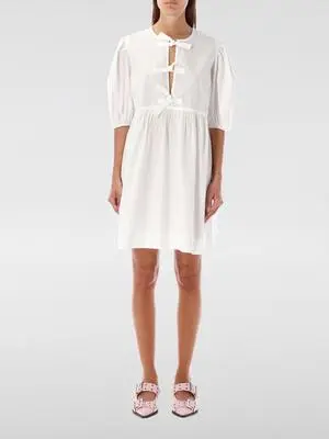 GANNI Bow Detail Mini Dress - White