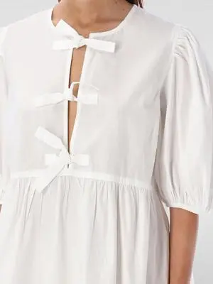 GANNI Bow Detail Mini Dress - White