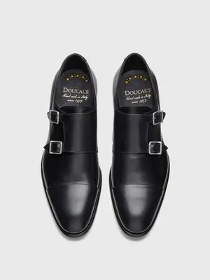 DOUCAL'S Monk Strap Brogue Shoes - Black