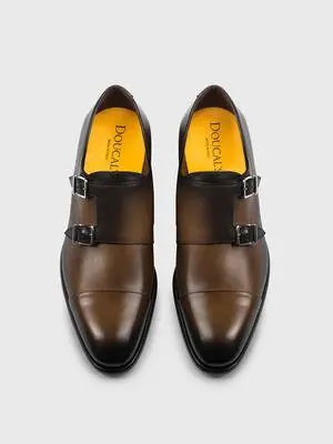 DOUCAL'S Double Monk Strap Cap Toe Shoes - Dark