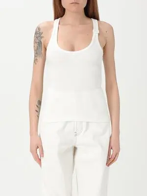COURREGES Ribbed Tank Top With Logo Detail - White