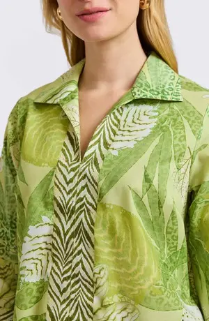 Foxcroft Agnes Mixed Palm Print Shirt - Green Multi