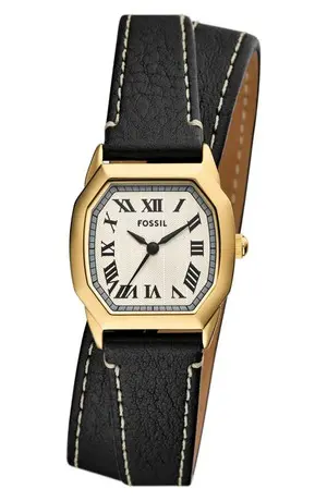 Fossil Harlow Double Wrap Leather Strap Watch - Black