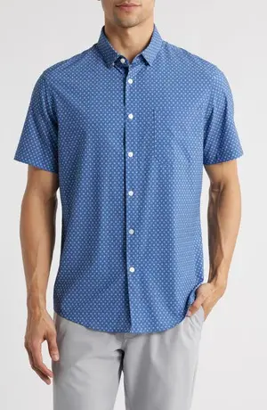 Mizzen+main Leeward Trim Fit Button-up Shirt Coastal Fjord Hatch Mark