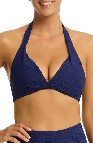 SEA LEVEL Sea Level De Soleil Twist Front Multifit Bikini Top French Navy