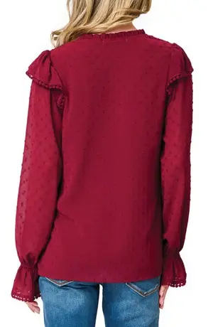 GIBSONLOOK Holly Swiss Dot Ruffle Top