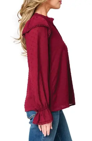 GIBSONLOOK Holly Swiss Dot Ruffle Top