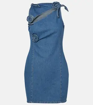 Coperni Floral-appliqué Cutout Denim Minidress