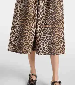 GANNI Leopard-print Cotton Midi Dress - Multicoloured