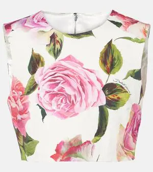 Dolce & Gabbana Floral Cotton-blend Crop Top - Pink