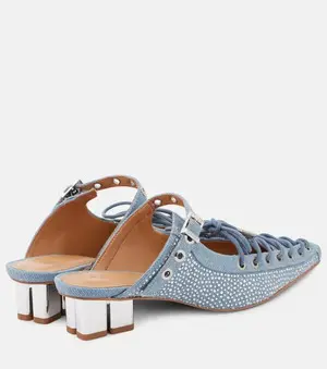 GANNI Embellished Lace-up Denim Mules