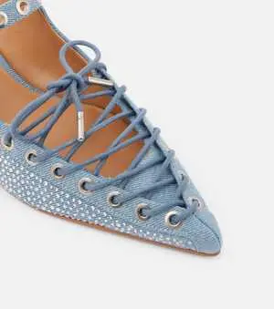 GANNI Embellished Lace-up Denim Mules