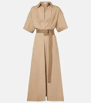Brunello Cucinelli Belted Cotton Shirt Dress - Beige