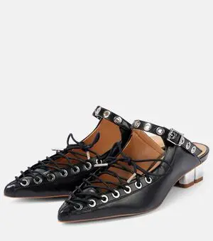 GANNI Faux Leather Lace-up Mules - Black
